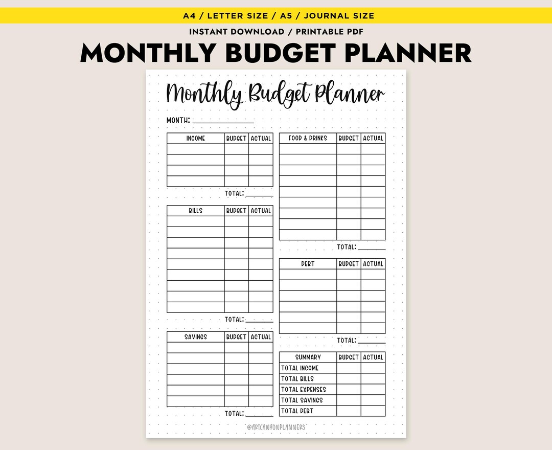 Printable Monthly Budget Planner PDF Expense Income Savings Debt ...