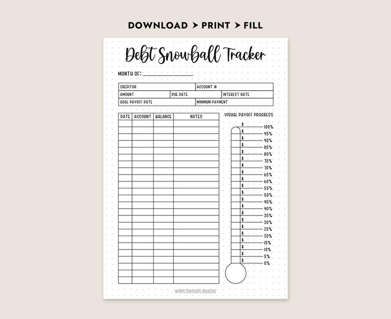 Debt Snowball Tracker Printable Debt Payoff Planner Template Financial ...
