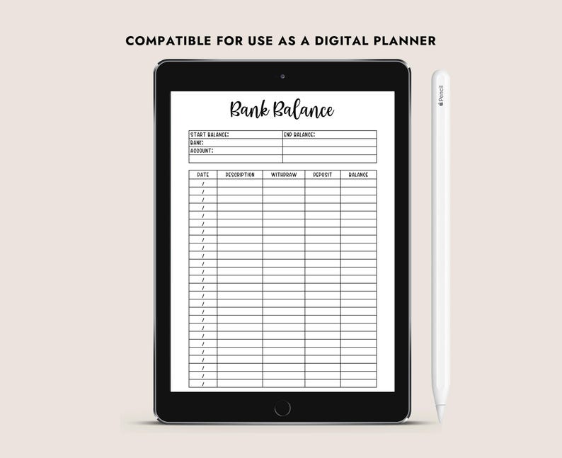 Printable Bank Balance Tracker Account Register Log A4/a5/letter PDF - Etsy