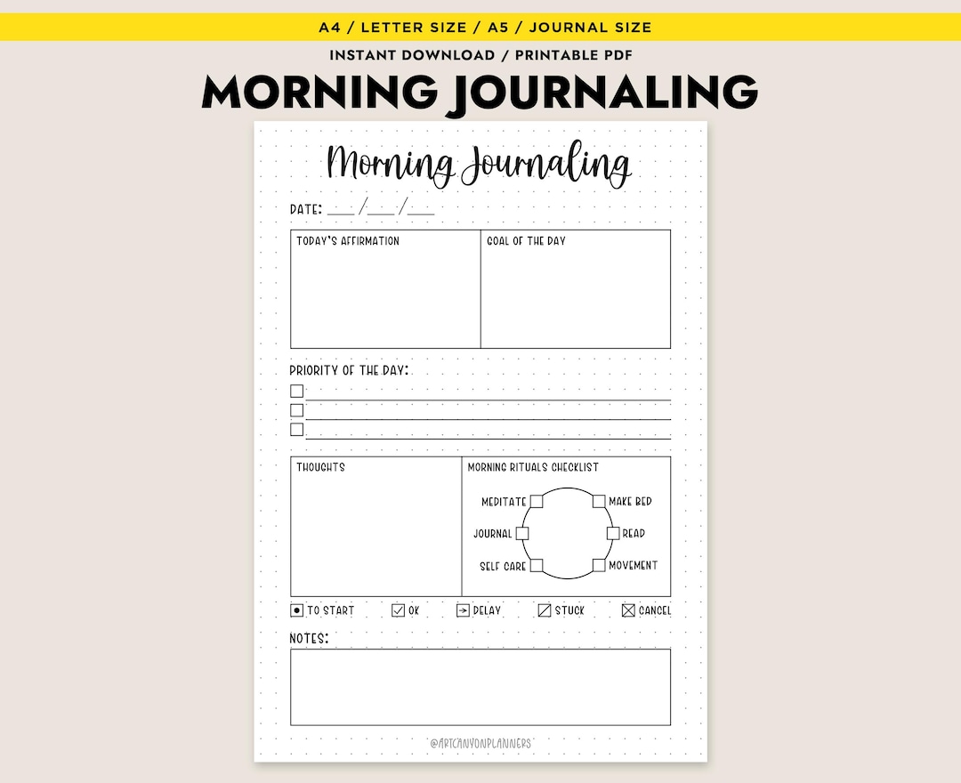 Morning Journaling Printable PDF Daily Planner Page A4 Letter A5 Self ...