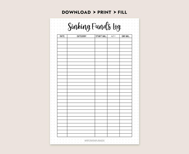 Sinking Funds Log Printable Savings Goal Tracker PDF Budget Planner ...