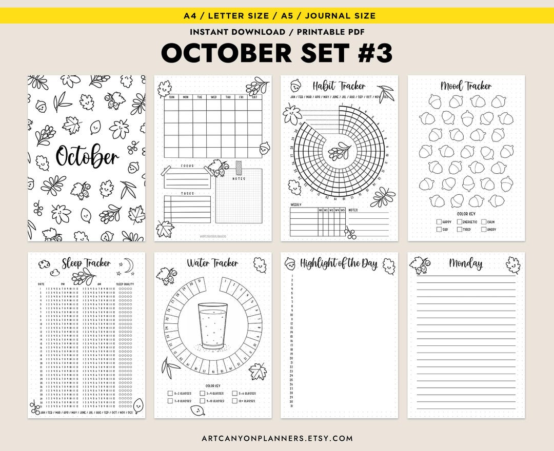 October Title Page Calendar Cover Page Printable Inserts Bullet Journal ...