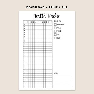 Health Tracker Yearly Printable Journal Page Yearly Tracker Fitness ...
