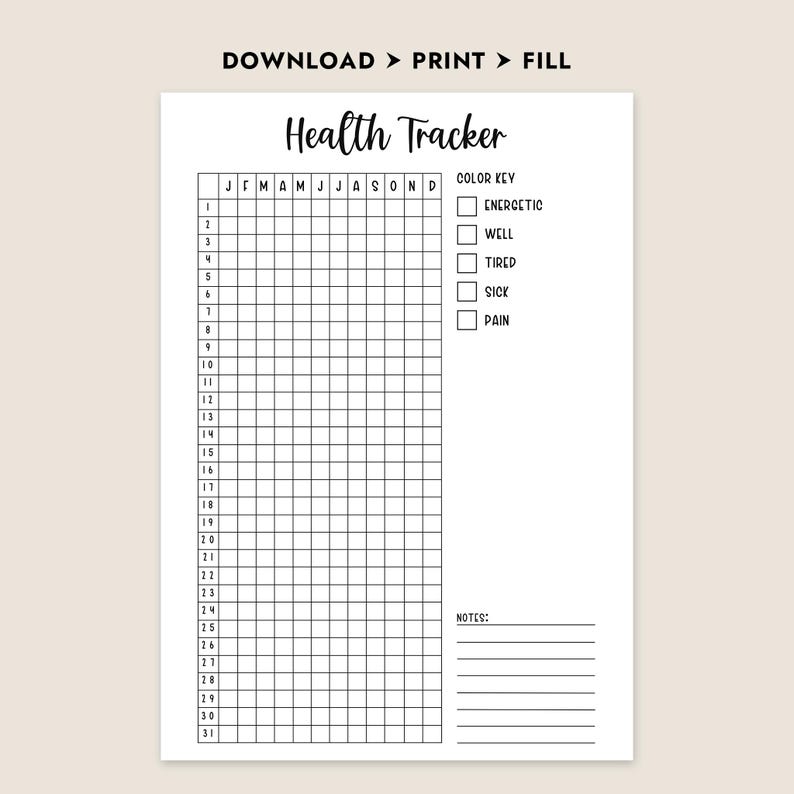 Health Tracker Yearly Printable Journal Page Yearly Tracker Fitness ...