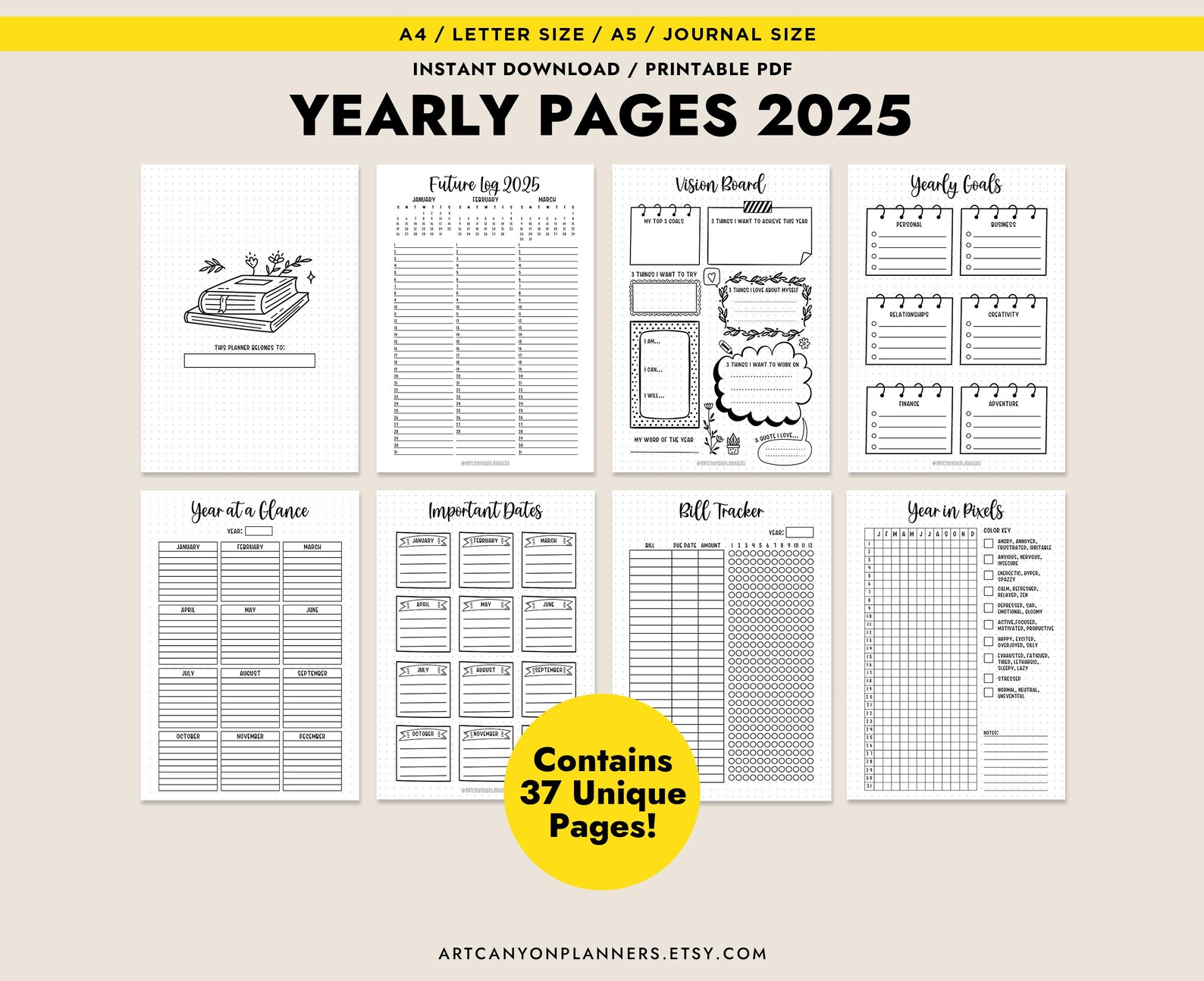 2025 Yearly Journal Bundle Printable Journal Pages - Etsy