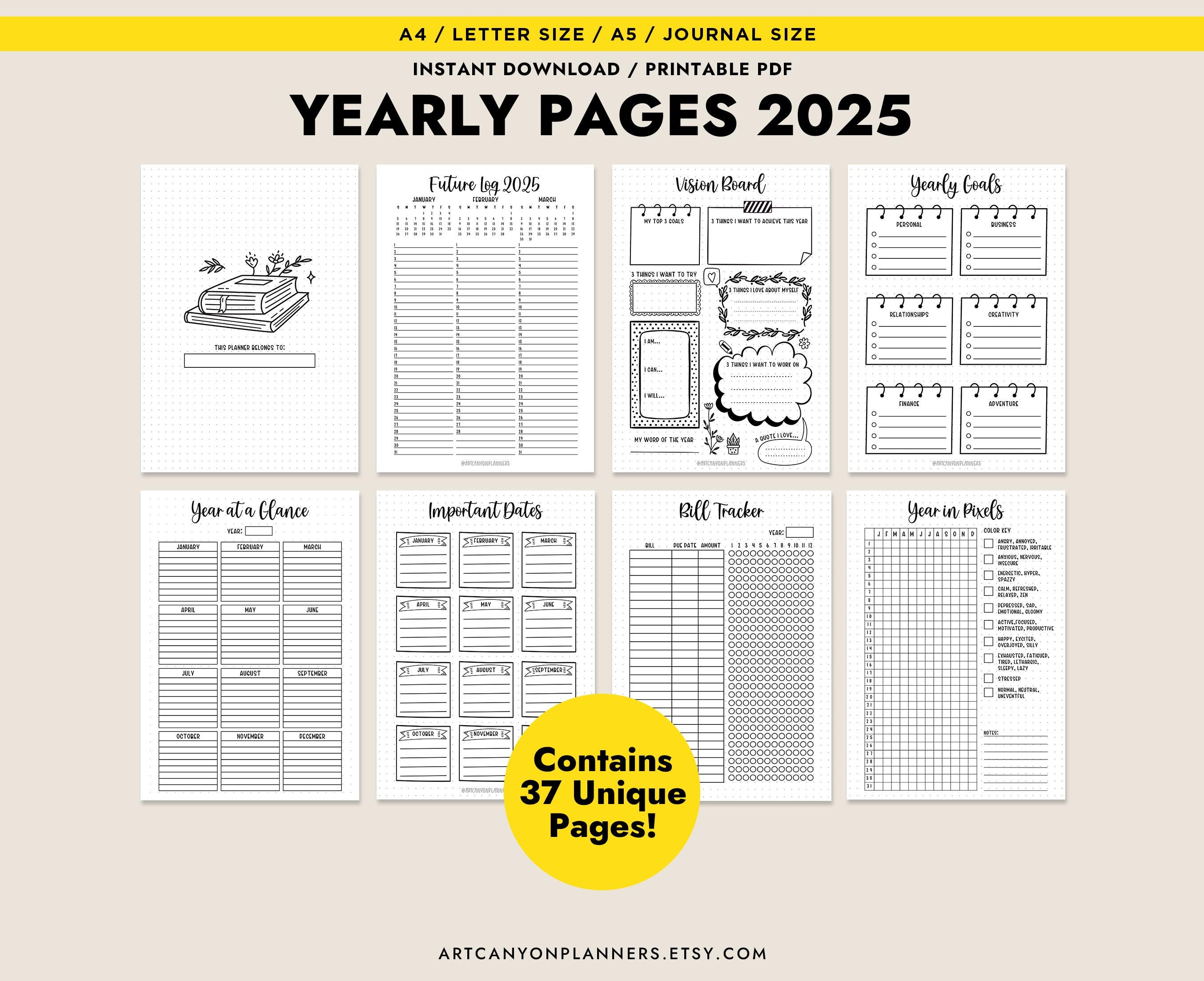 2025 Yearly Journal Bundle Printable Journal Pages - Etsy