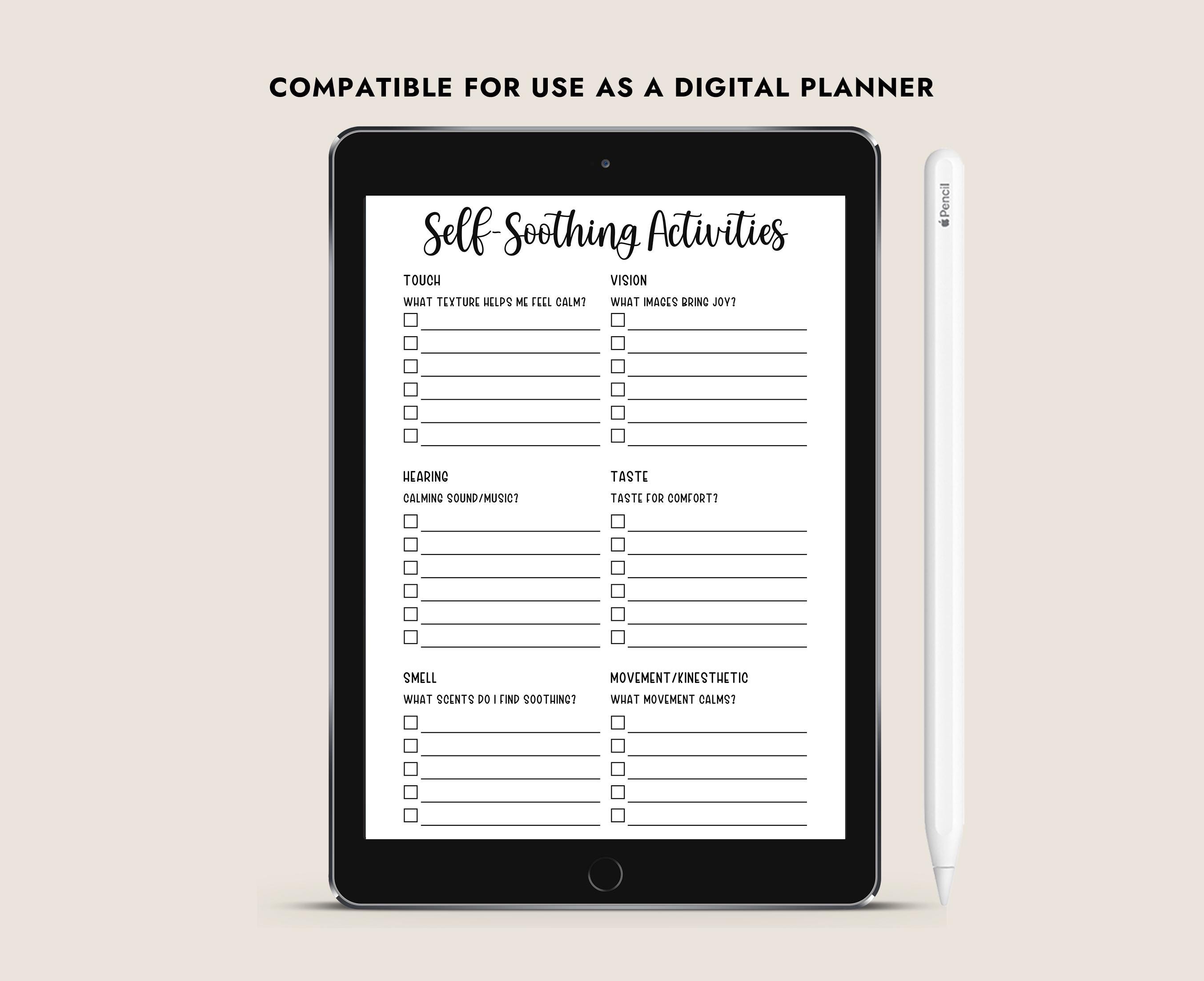 Self Soothing Activities Printable Mental Health Journal Page Anxiety ...