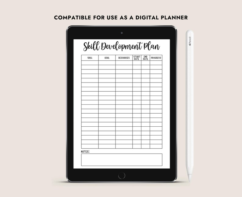 Skill Development Plan Printable Goal Tracker Self Improvement Learning ...