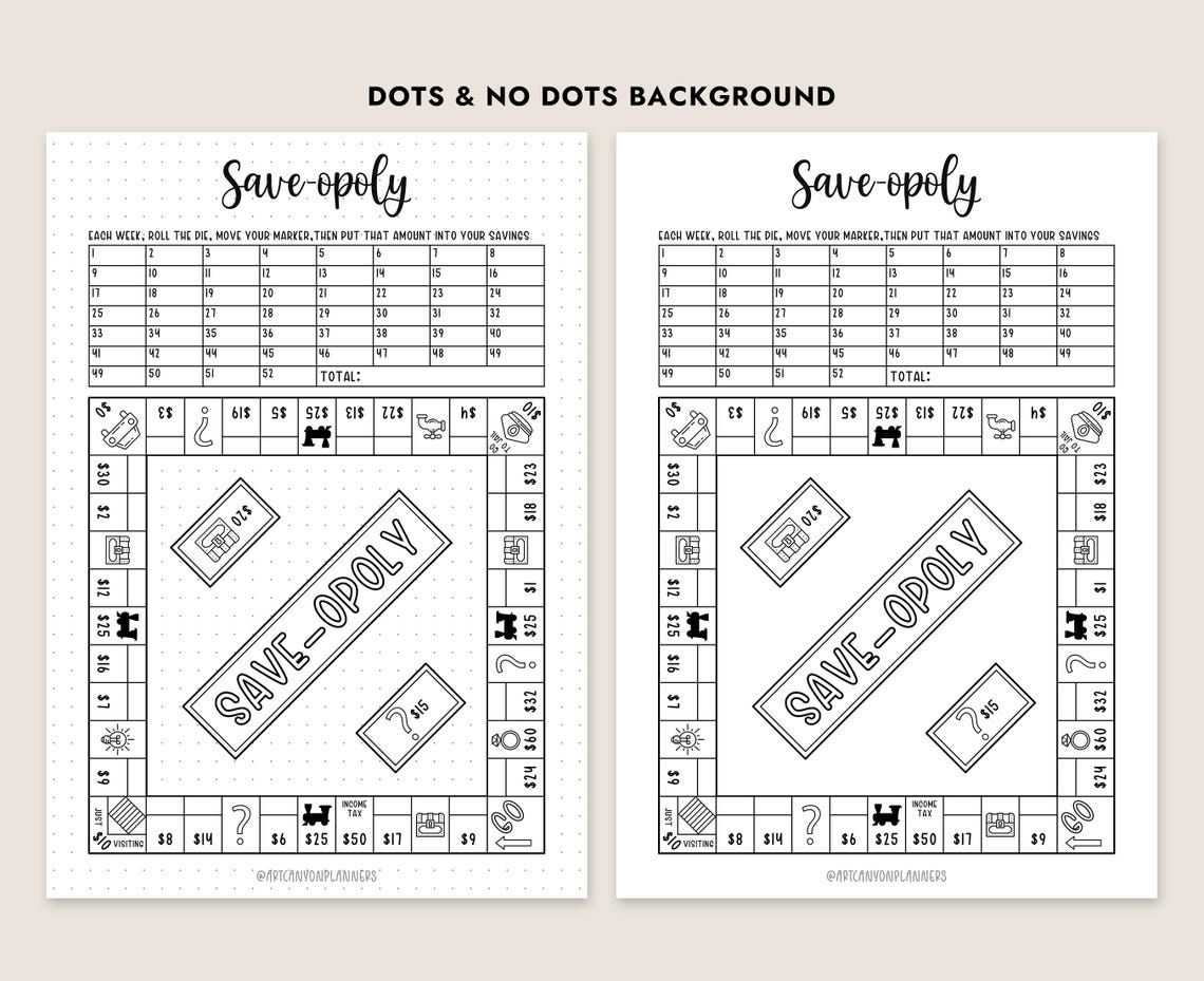 Save-opoly Printable Savings Challenge Game Fun Money Saving Tracker A4 ...