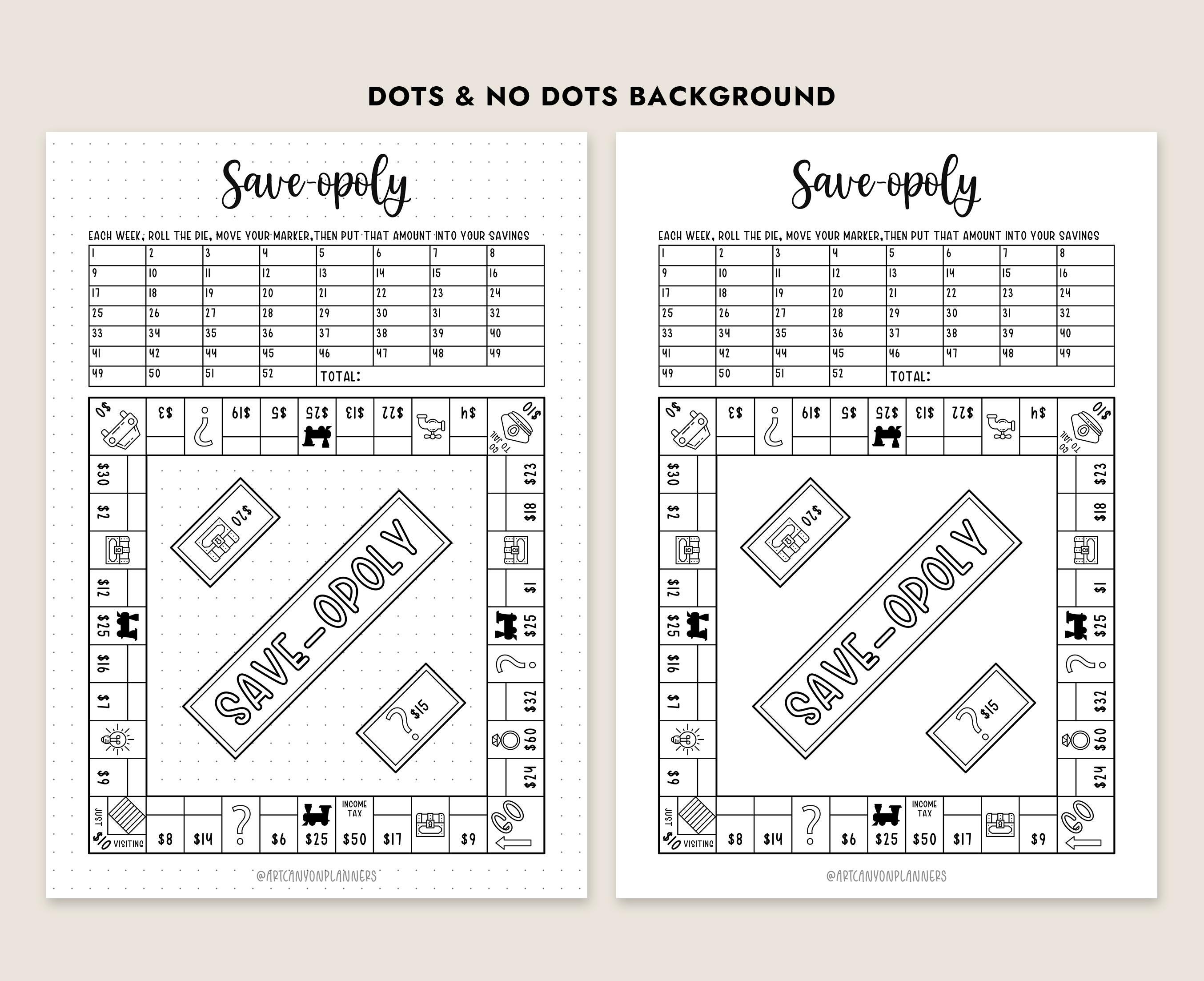 Save-opoly Printable Savings Challenge Game Fun Money Saving Tracker A4 ...