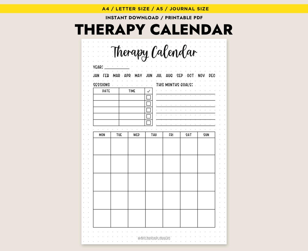 Therapy Calendar Printable Mental Health Journal Session Tracker ...