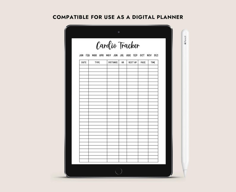 Cardio Tracker Printable PDF Workout Exercises Digital Printable ...