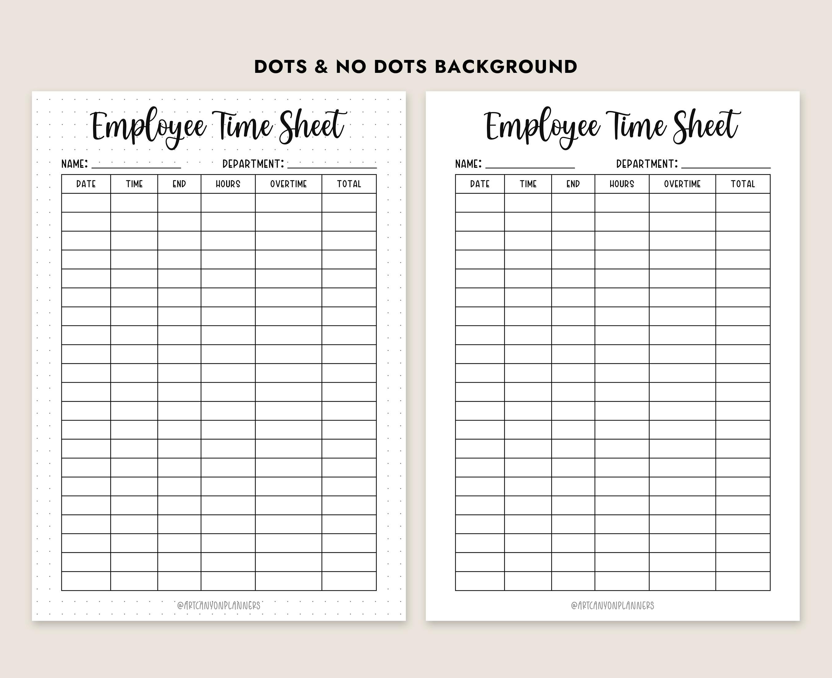 Employee Time Sheet Printable Payroll Log Weekly Timecard Template Work ...