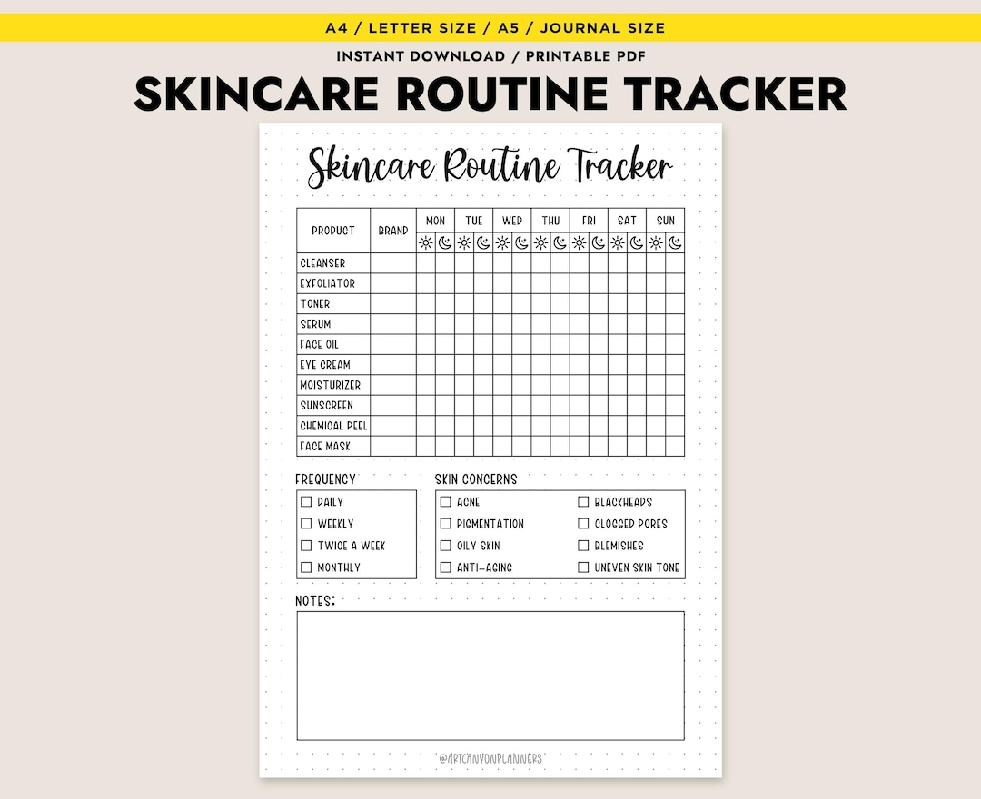Skincare Routine Tracker Printable Daily Log Sheet A4 A5 Letter PDF ...