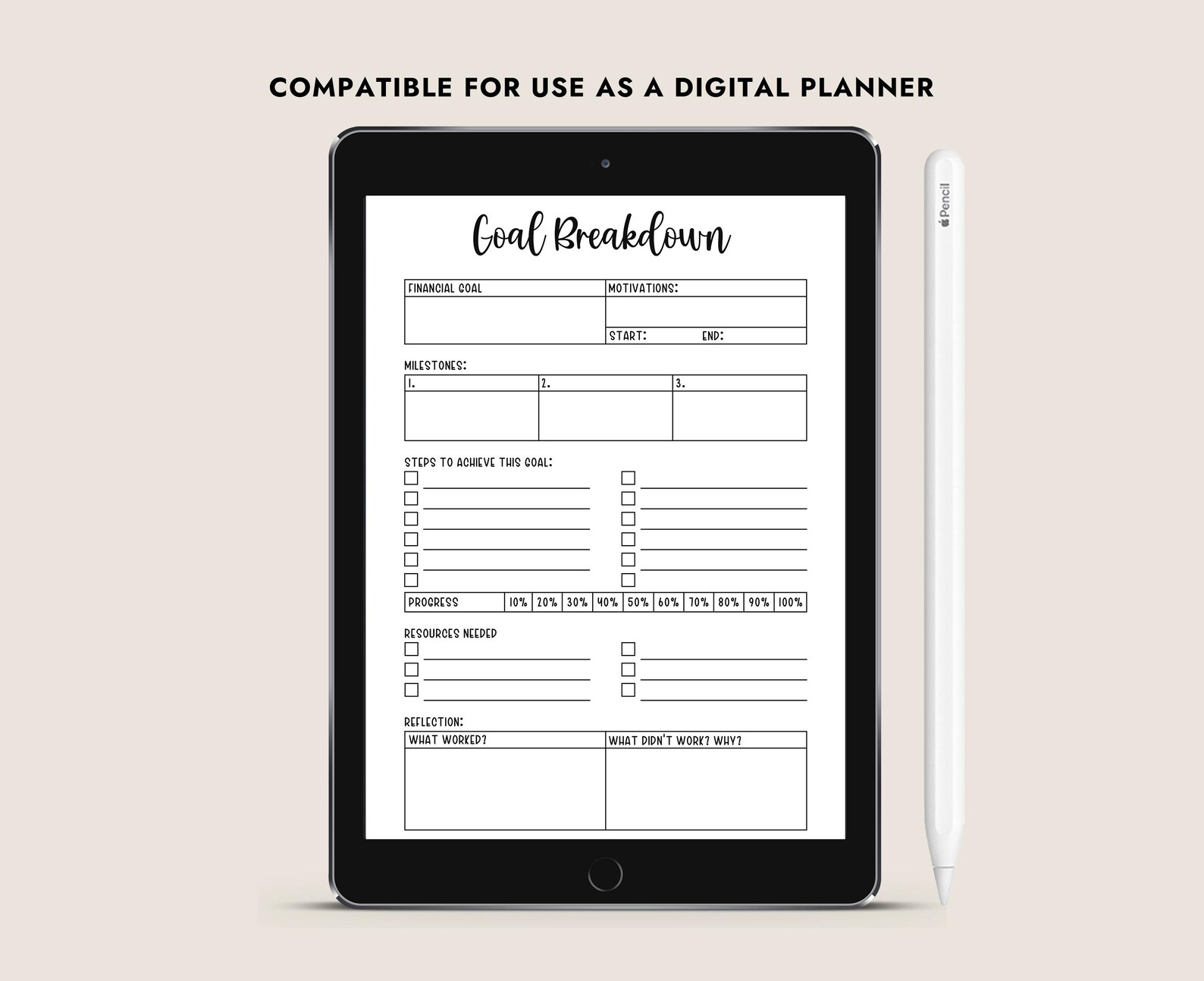 Goal Breakdown Planner Template PDF Goal Tracker Worksheet Milestone ...