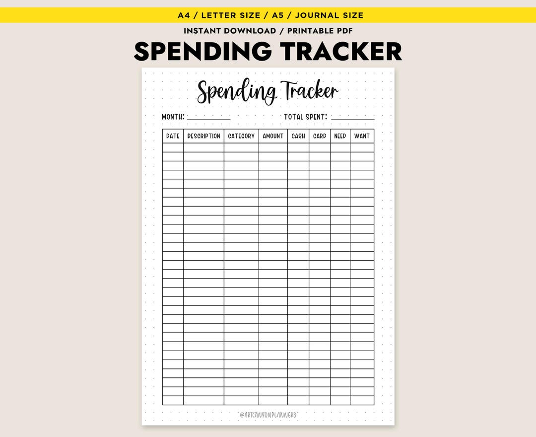 Printable Spending Tracker A4 Letter A5 Budget Planner Insert Monthly ...