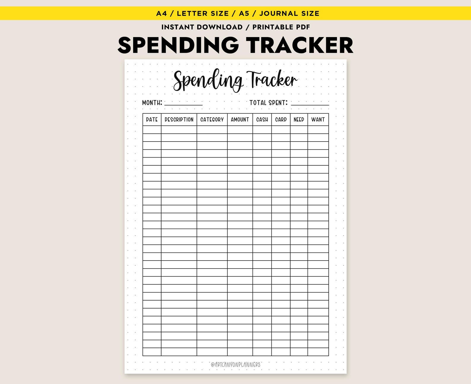 Printable Spending Tracker A4 Letter A5 Budget Planner Insert Monthly ...