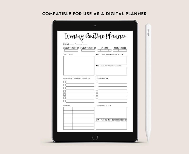 Printable Evening Routine Planner Nightly Reflection Journal Page A4 ...