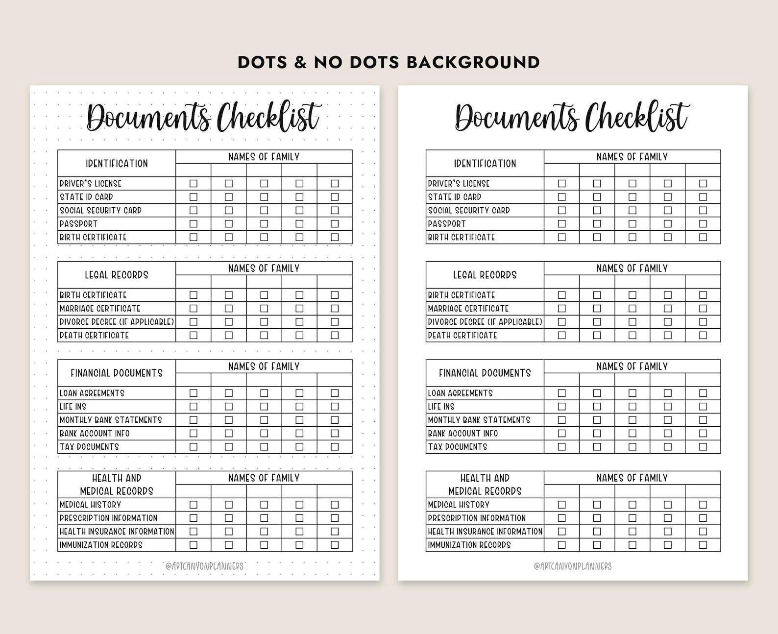 Printable Documents Checklist Important Family Papers Organizer Planner ...