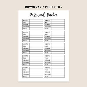 Password Tracker Printable Journal Page Password Log Password Organizer ...