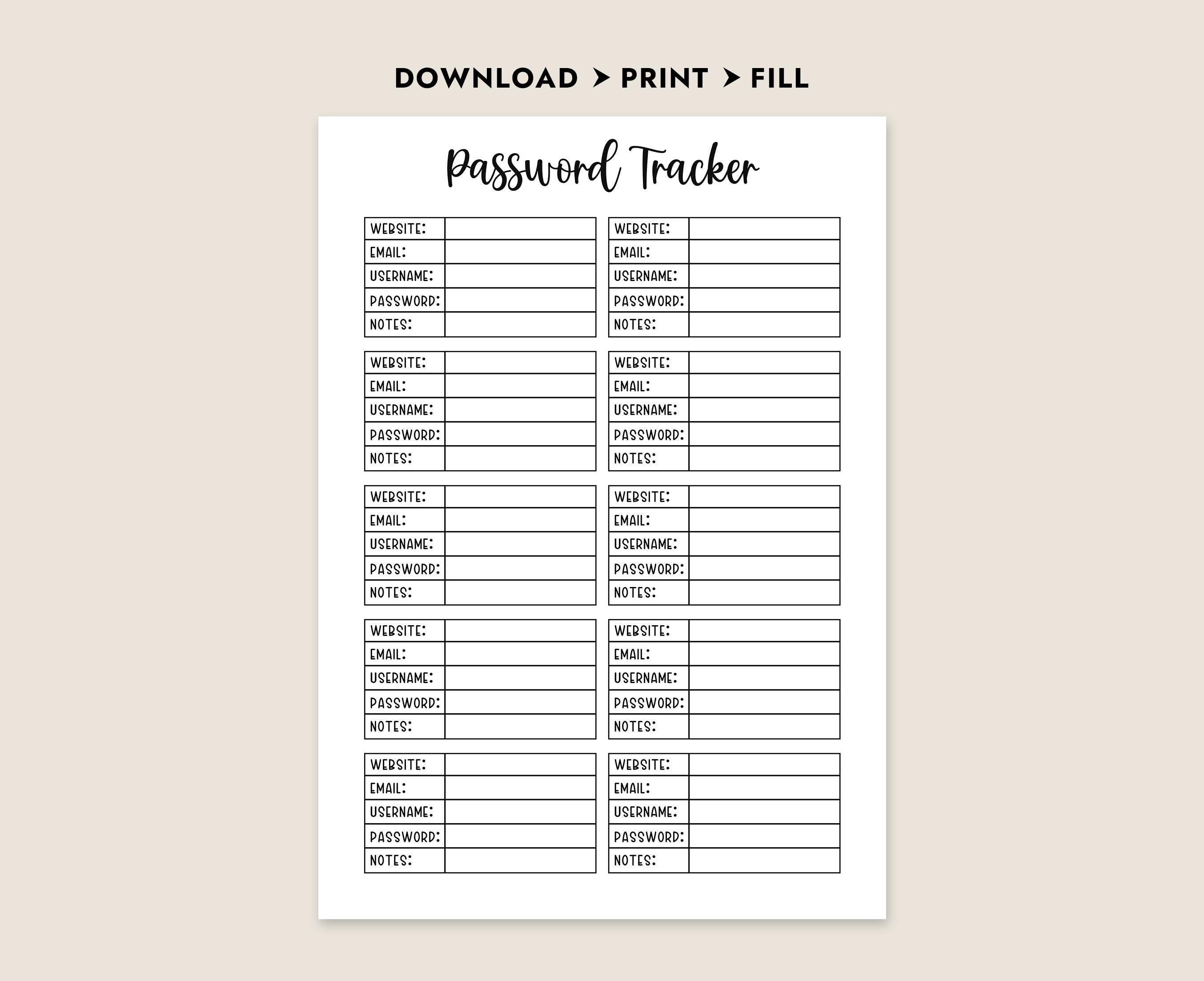 Password Tracker Bundle Printable Journal Page Password Log Password ...