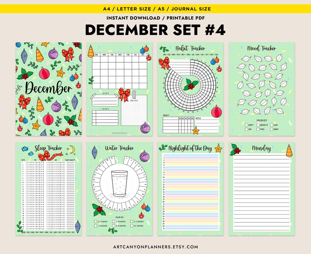 December Title Page Calendar Cover Page Printable Inserts Bullet ...