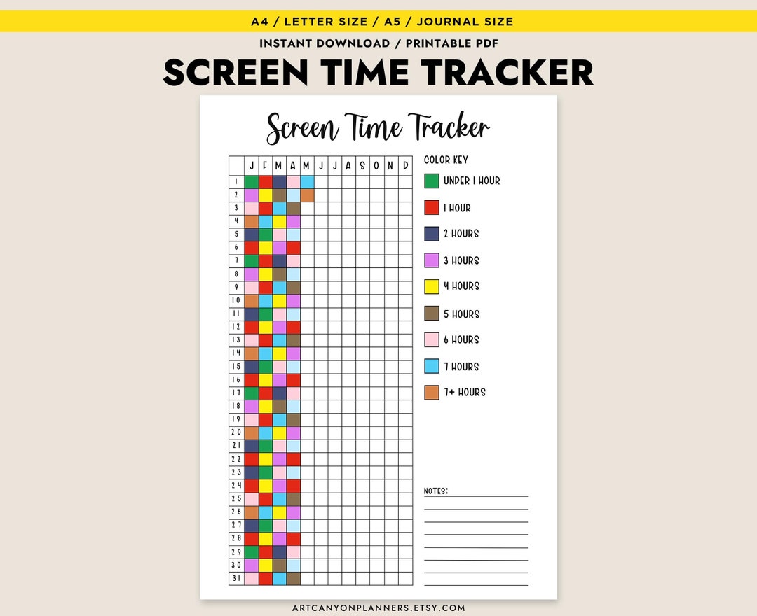 Screen Time Tracker Yearly Printable Journal Page Habit Tracker Phone ...