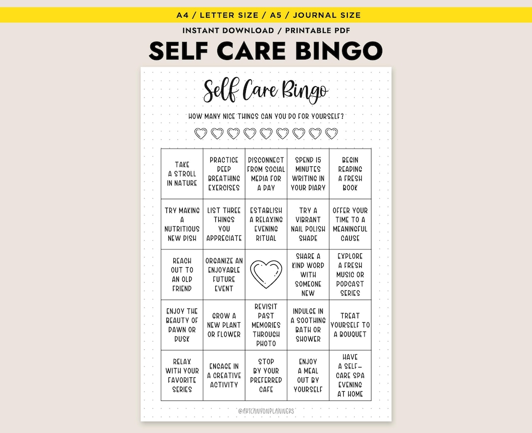 Printable Self Care Bingo Fun Wellness Challenge Mental Health Activity ...