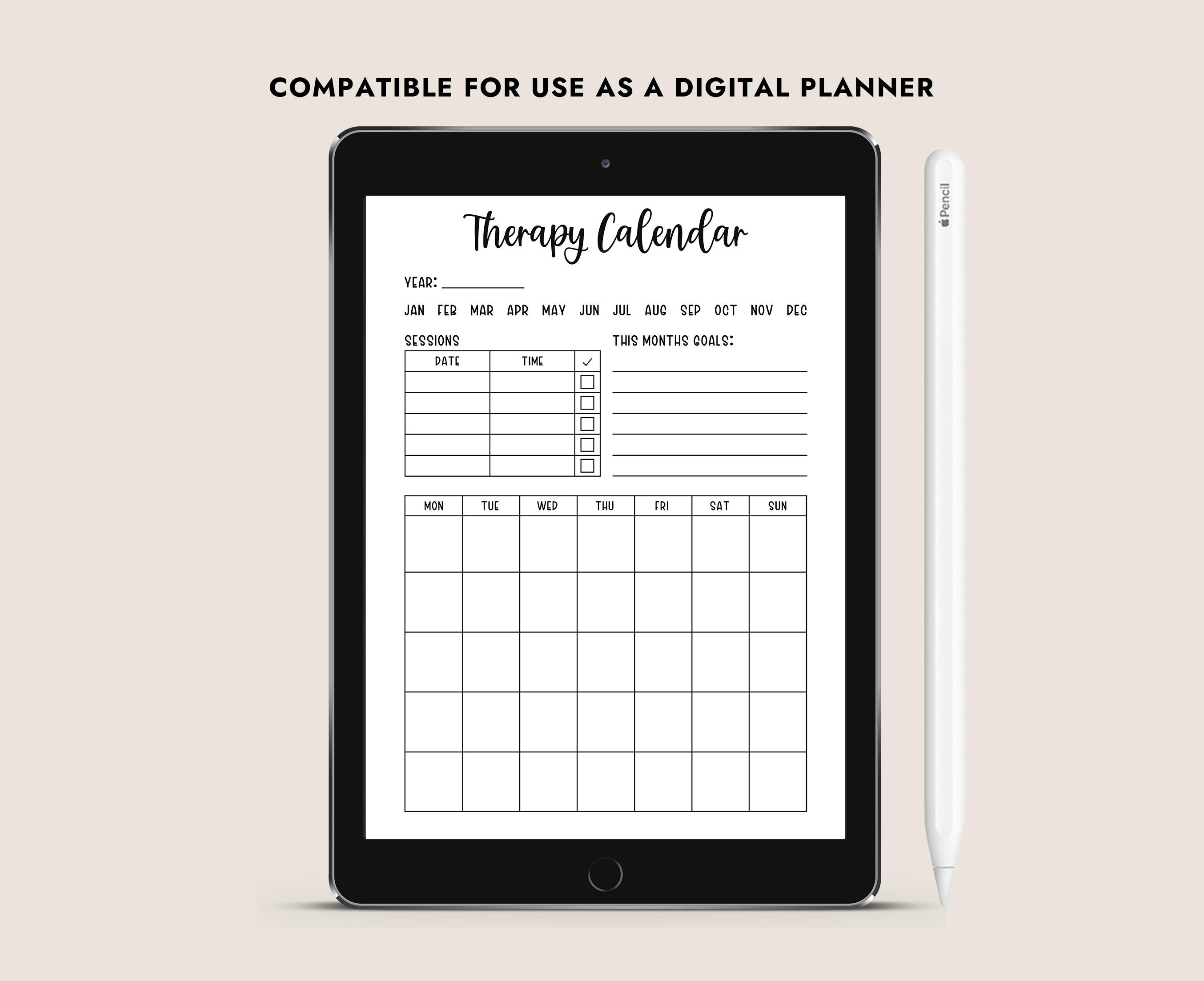 Therapy Calendar Printable Mental Health Journal Session Tracker ...