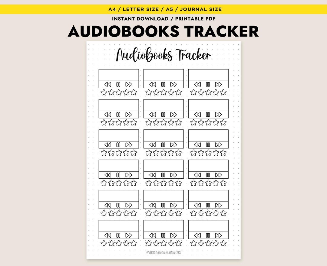 Audiobooks Tracker Printable Reading Journal Page Bookworm Planner ...