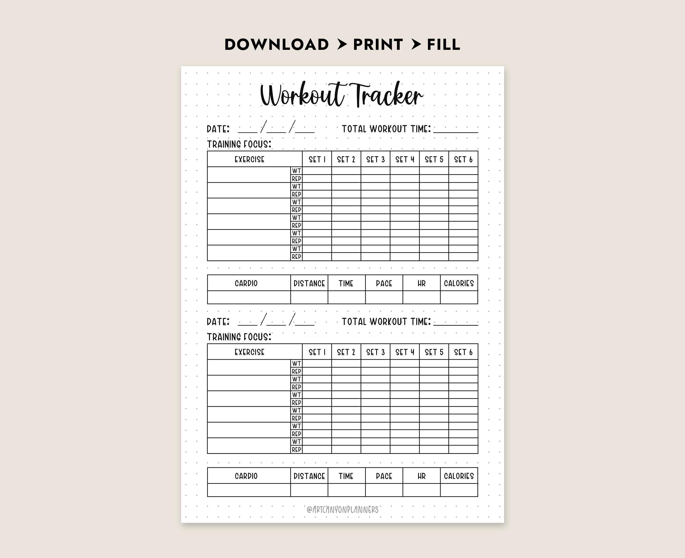 Printable Workout Tracker - Fitness Log Fitness Workout Exercises ...