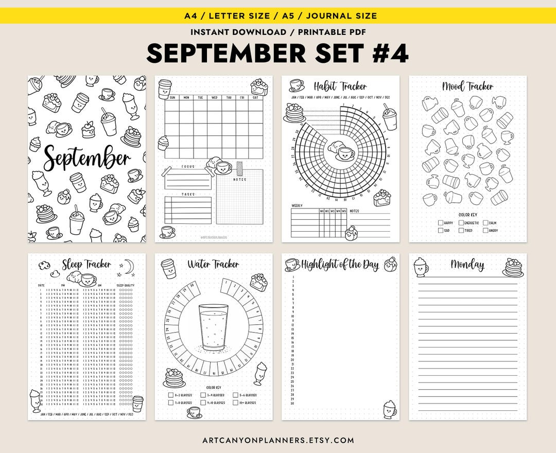 September Title Page Calendar Cover Page Printable Inserts Bullet ...