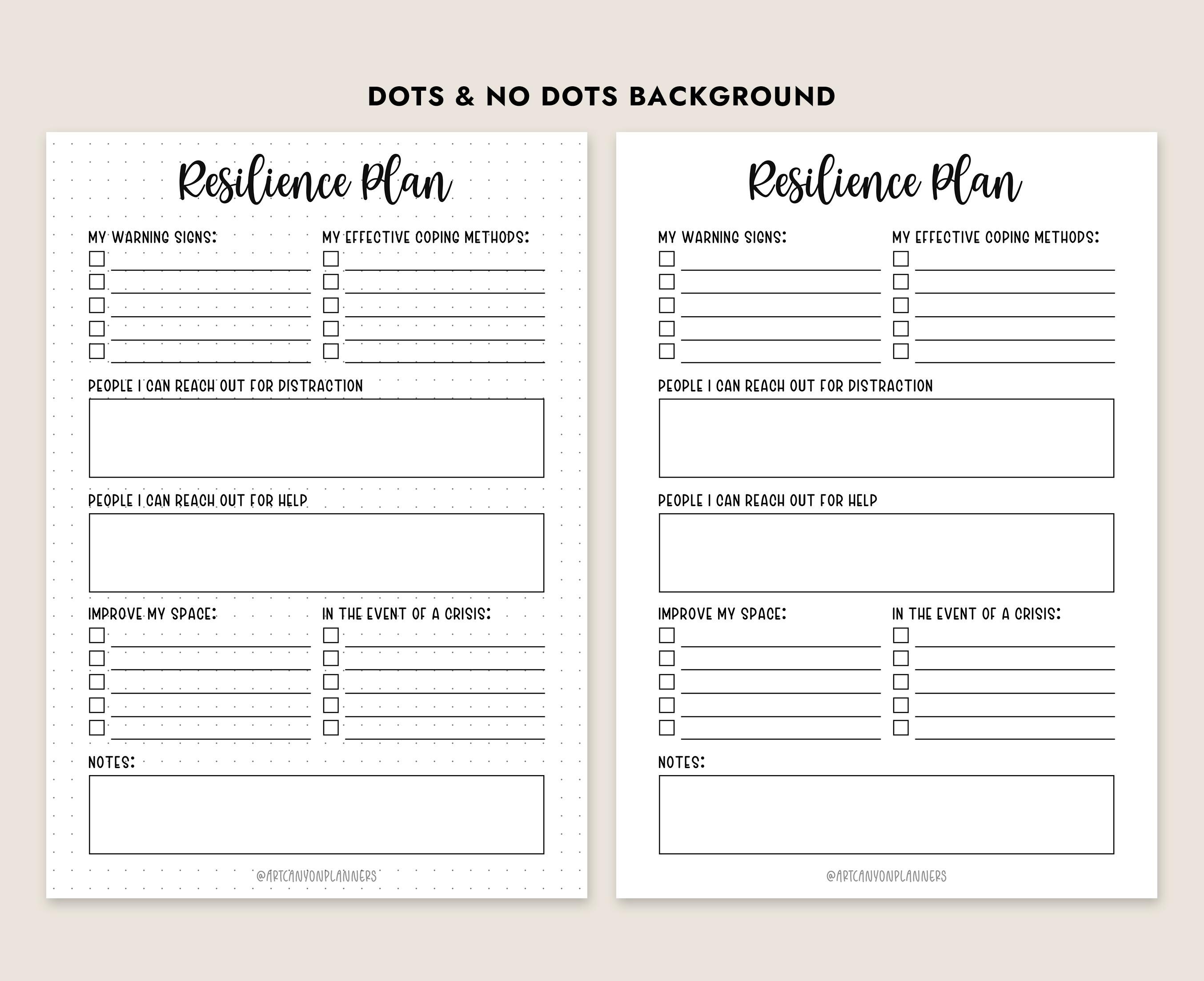 Resilience Plan Printable Mental Health Worksheet Self Care Planner ...