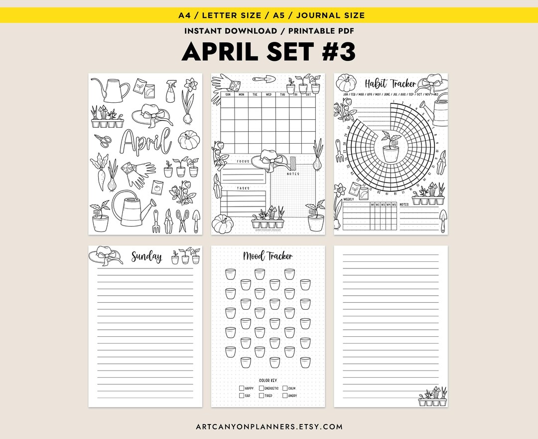 April Title Page Calendar Cover Page Printable Inserts Journal Bundle ...