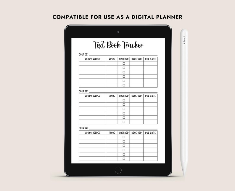 Textbook Tracker Printable Digital Download Student Planner College ...