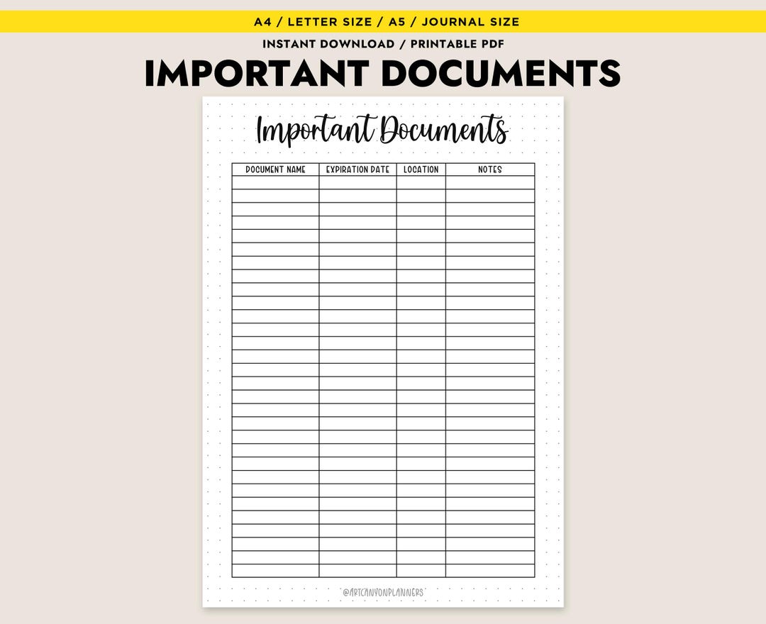Printable Important Documents Tracker Log Expiration Date Organizer ...