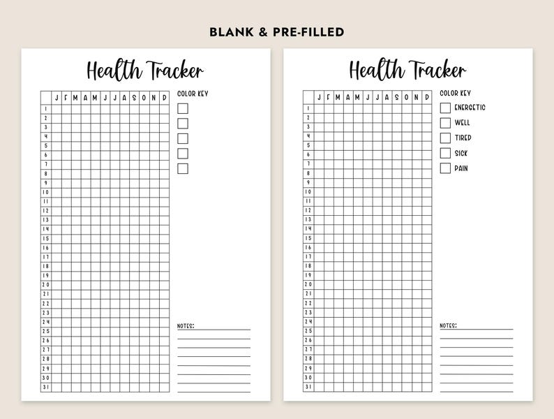 Health Tracker Yearly Printable Journal Page Yearly Tracker Fitness ...