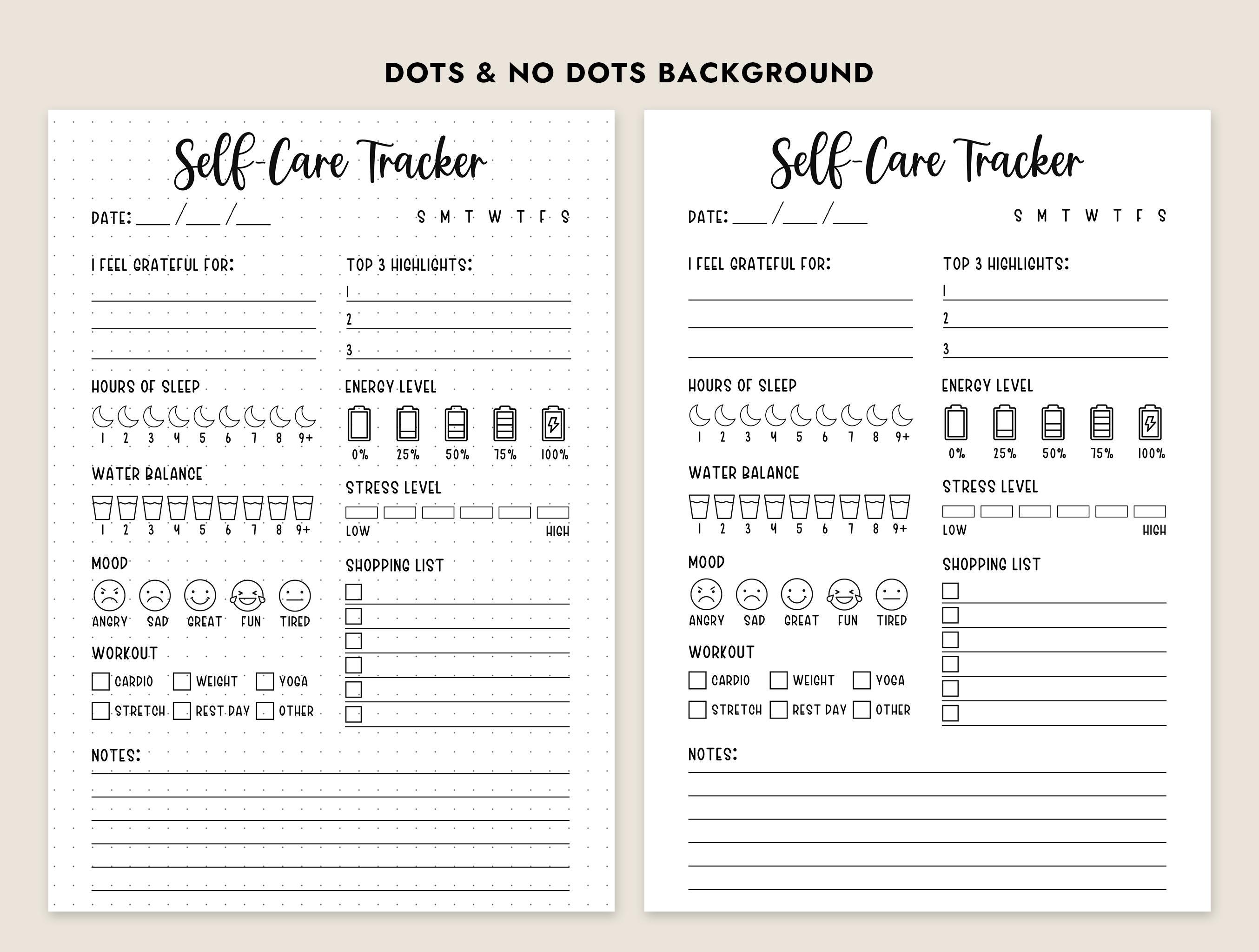 Daily Self Care Tracker Printable Journal Page Health Tracker Water Log ...