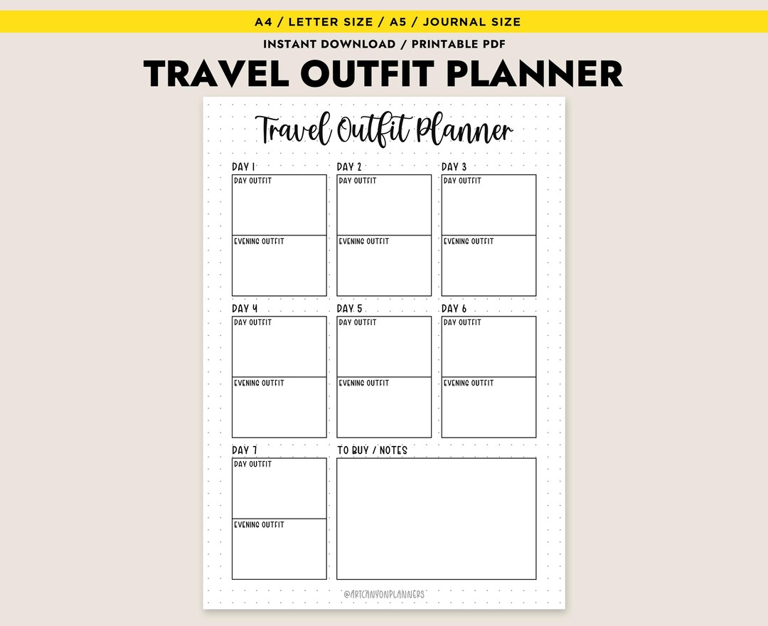 Printable Travel Outfit Planner Weekly Wardrobe Packing Instant ...