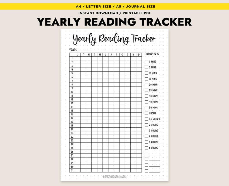 Yearly Reading Tracker Printable PDF A4 A5 Letter Reading Log Book ...