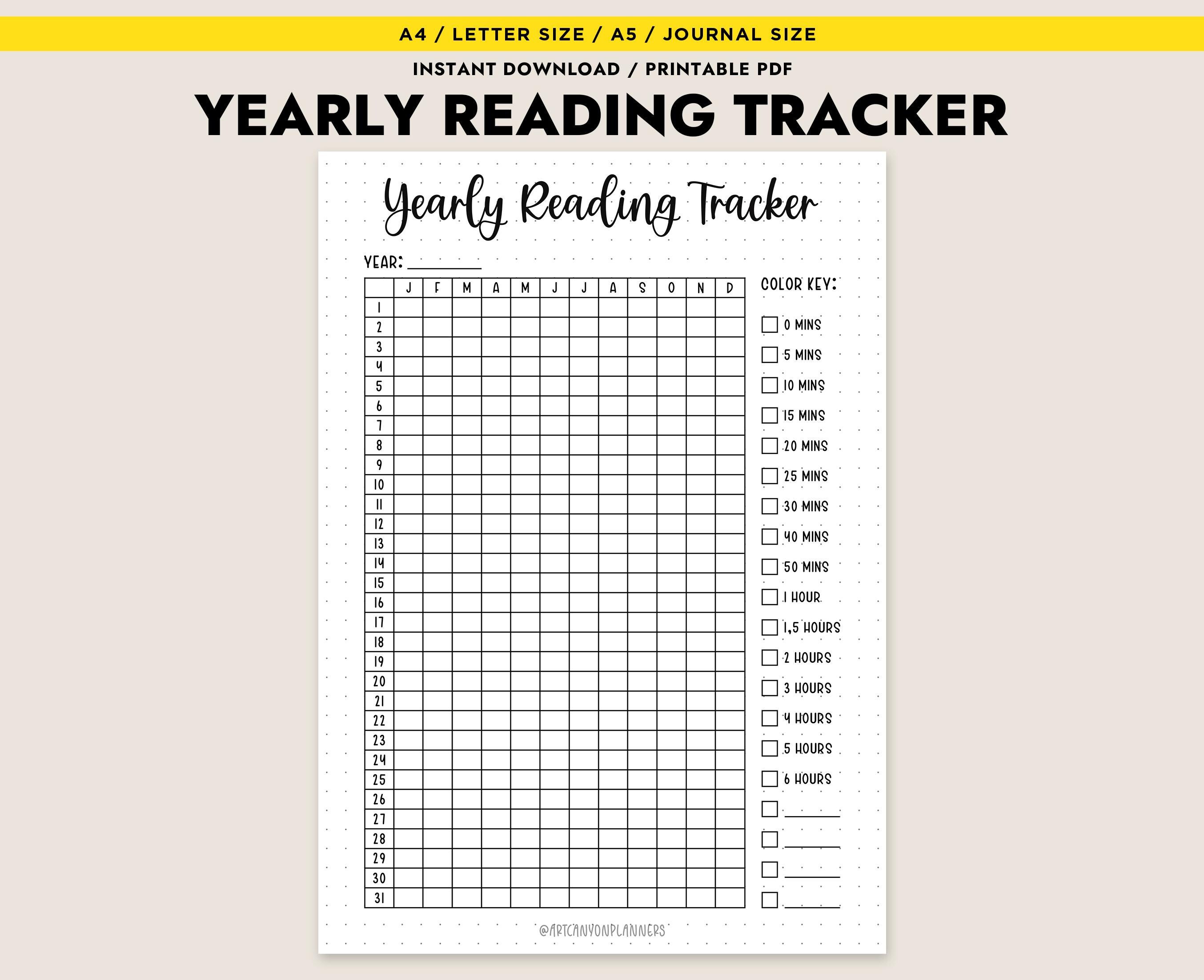 Yearly Reading Tracker Printable PDF A4 A5 Letter Reading Log Book ...