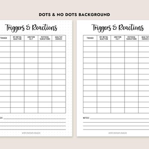 Triggers and Reactions Log Printable Self Care Journal Therapy ...