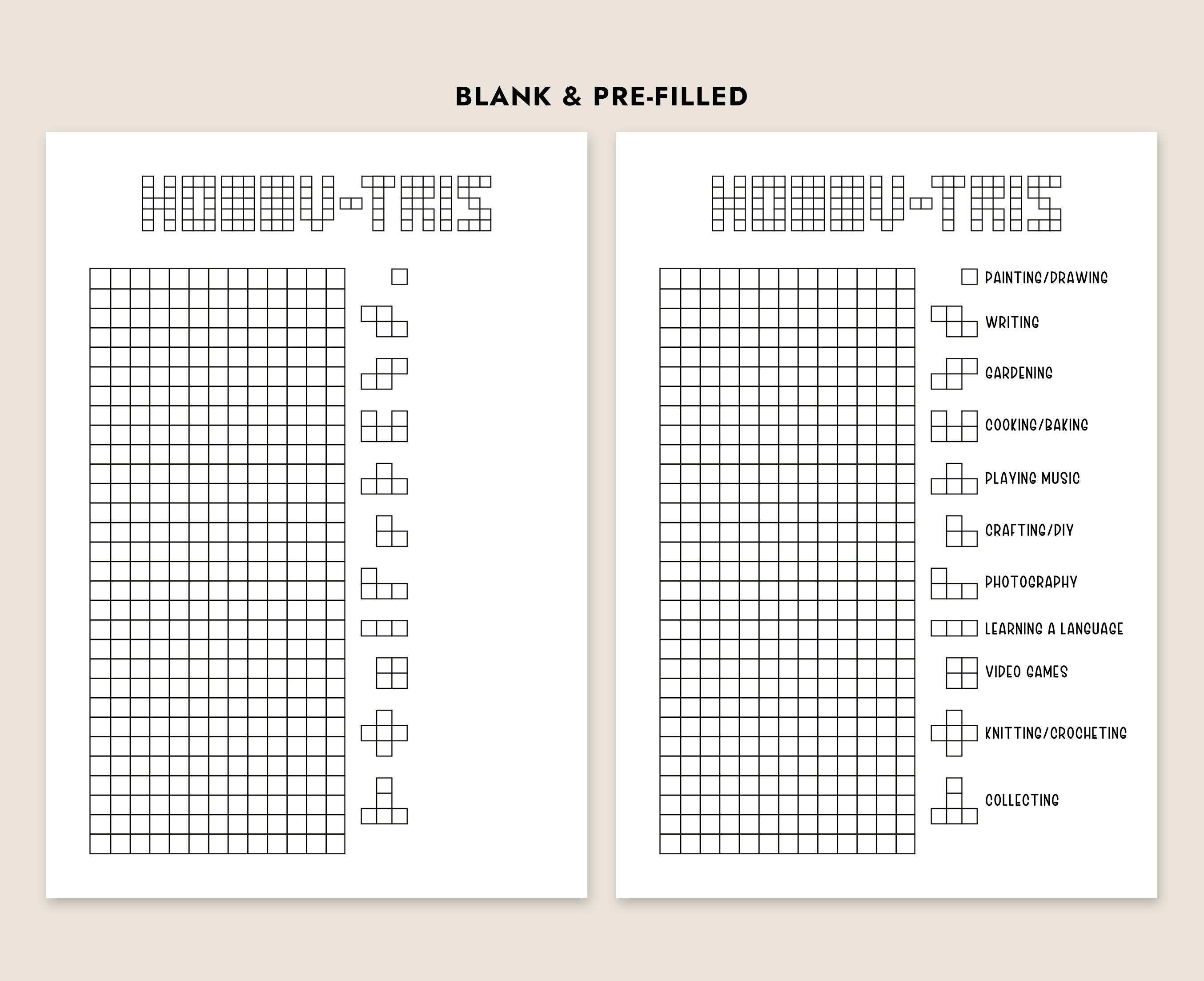 Hobby Tracker Printable Journal Page Wellness Tracker Daily Activity ...