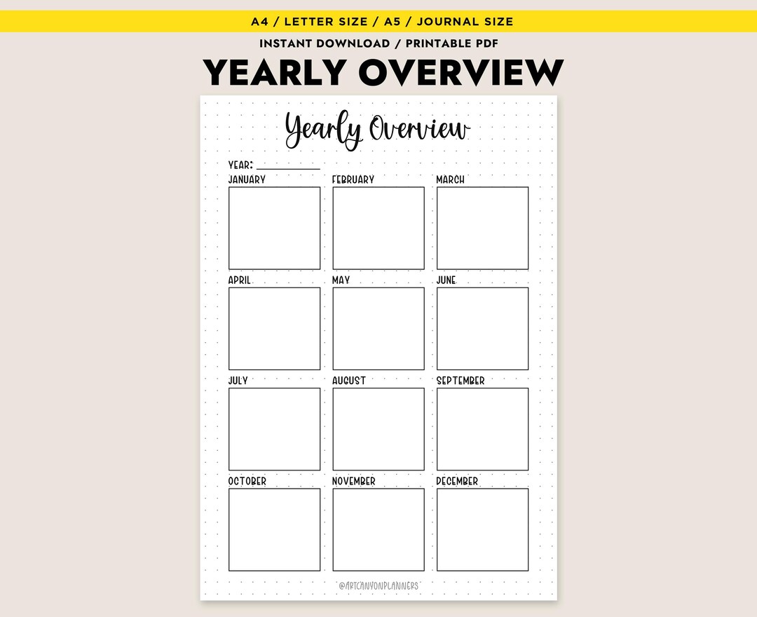 Yearly Overview Printable Planner Future Log Year at A Glance A4 A5 ...