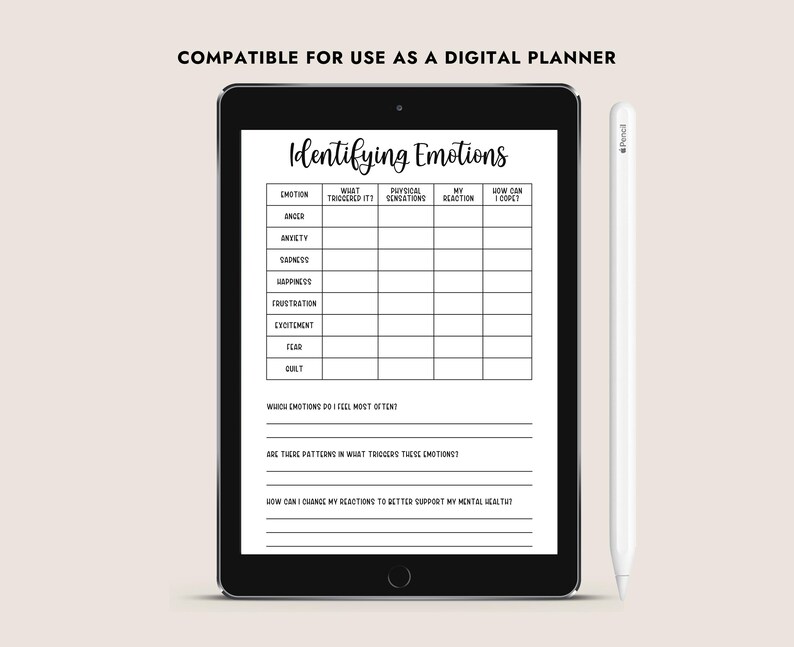 Identifying Emotions Worksheet Printable Feelings Log Self Care Journal ...