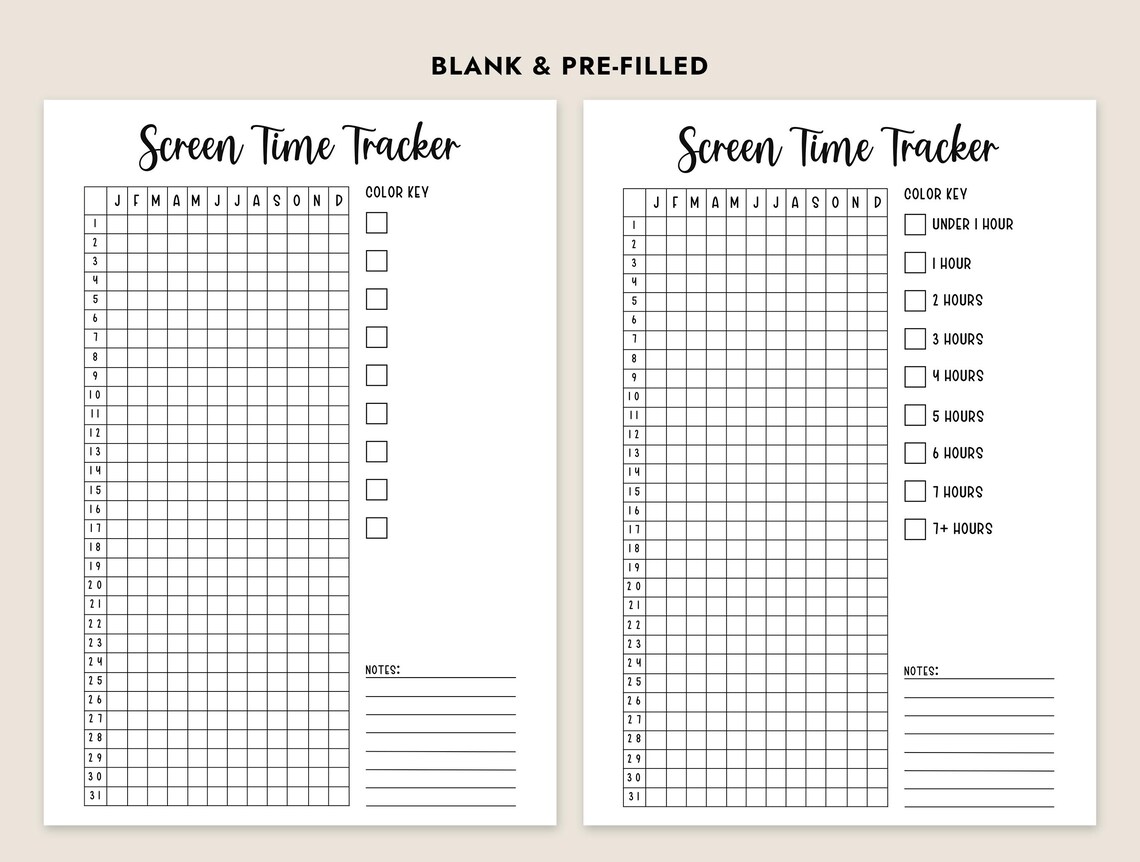Screen Time Tracker Yearly Printable Journal Page Habit Tracker Phone ...