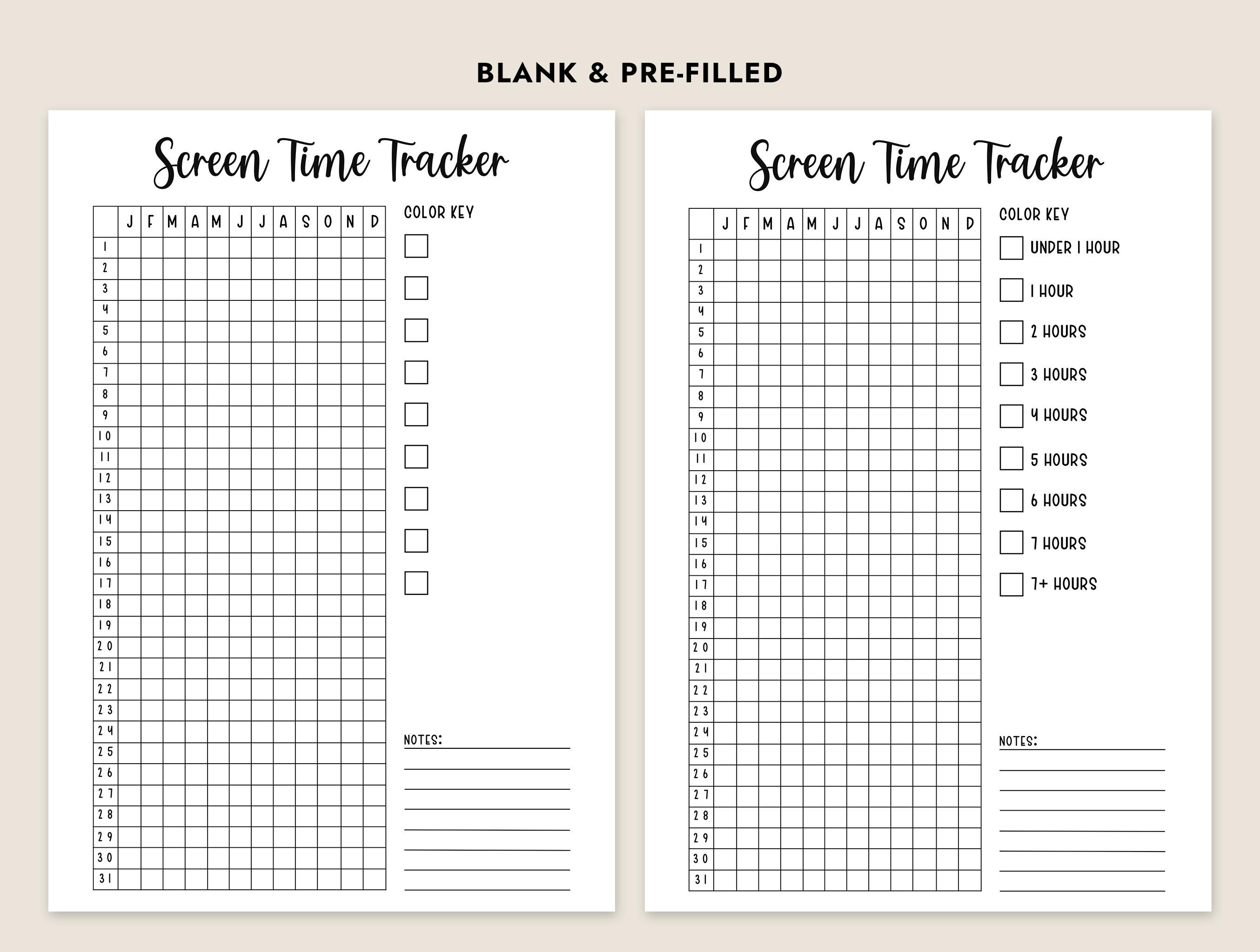Screen Time Tracker Yearly Printable Journal Page Habit Tracker Phone ...