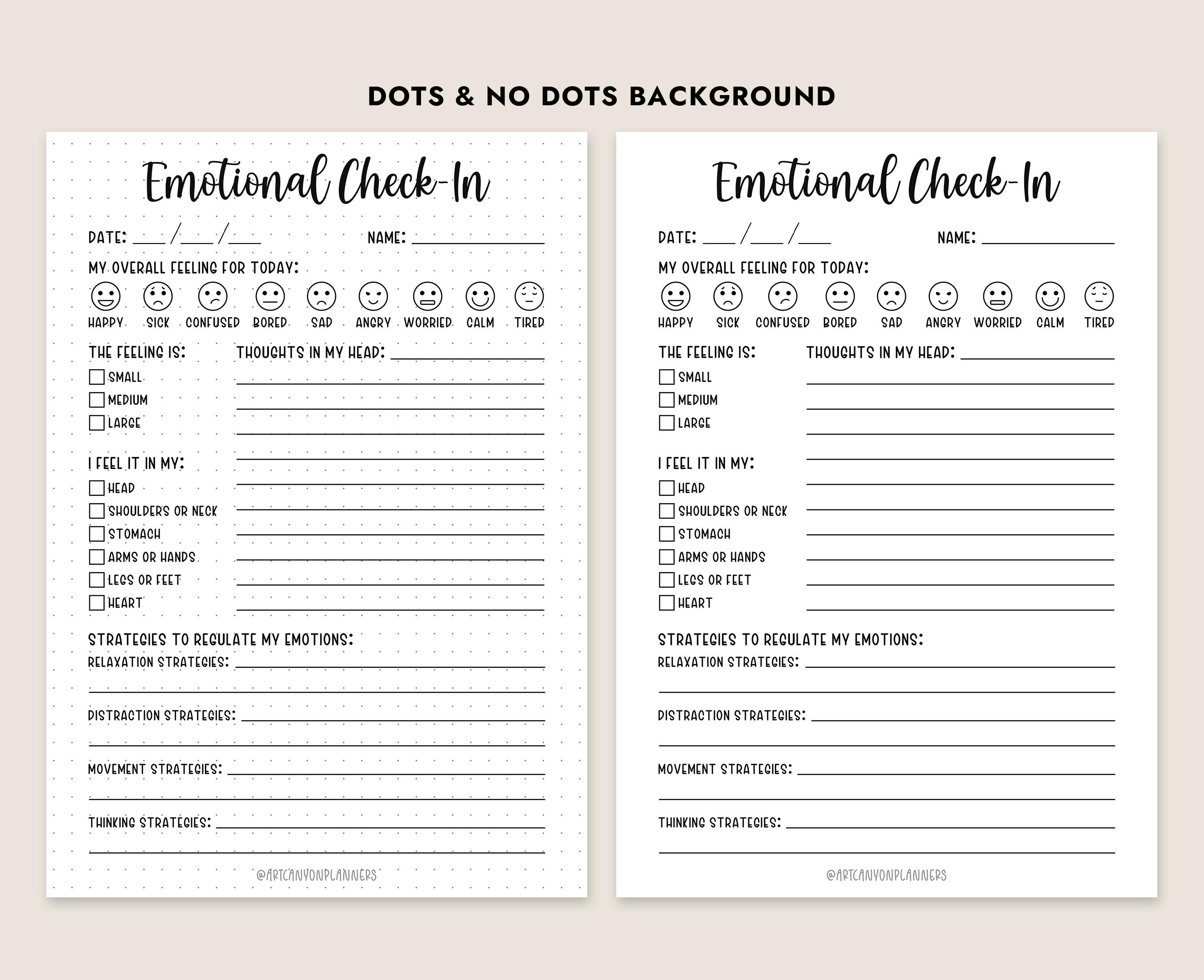 Emotional Check in Printable Feelings Journal Therapy Tool Mental ...
