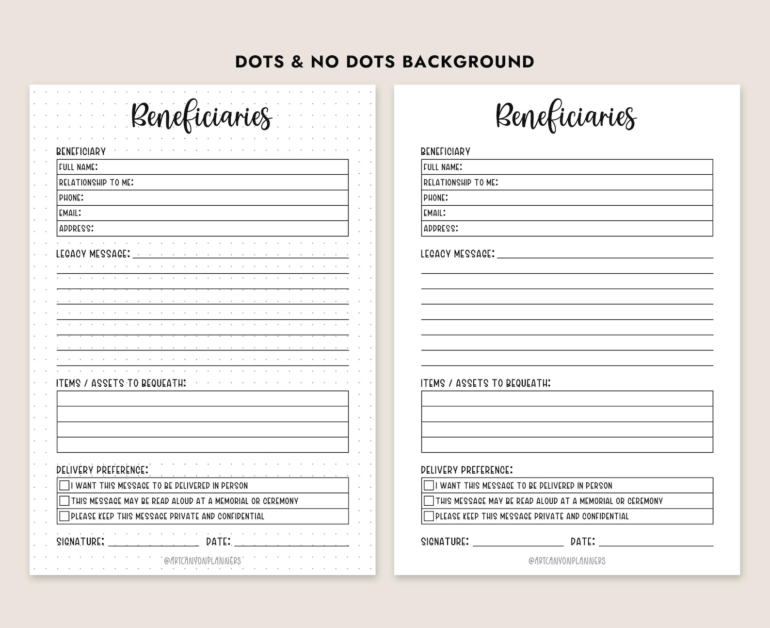 Beneficiary Planner Printable Legacy Journal Page Estate Planning ...