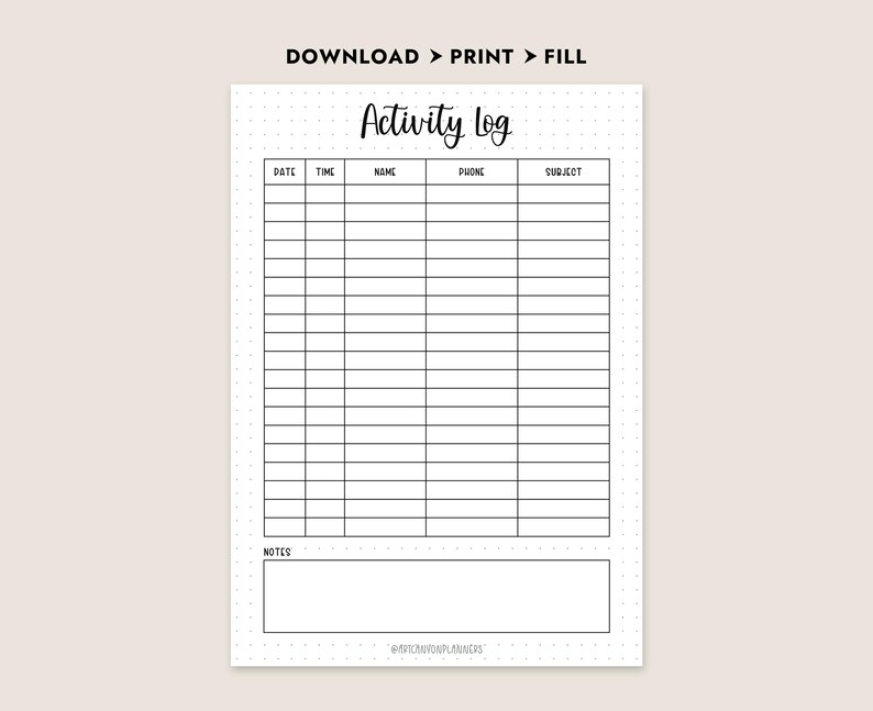 Activity Log Printable PDF A4 Letter A5 Daily Task Tracker Journal for ...